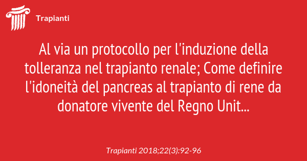 Al via un protocollo per l'induzione della tolleranza nel trapianto ...